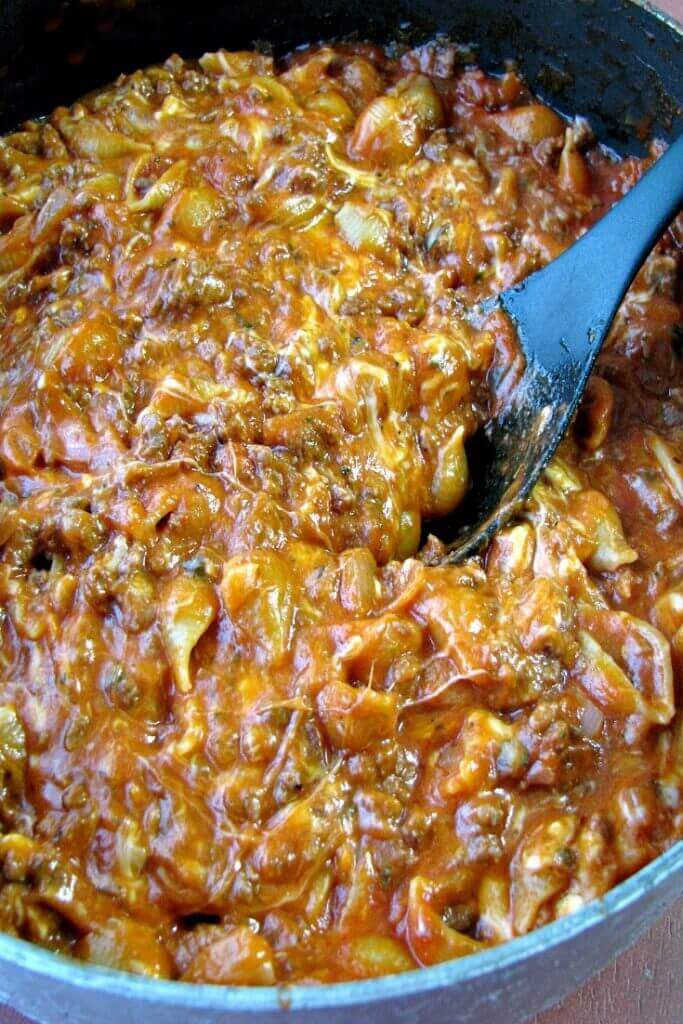 Skillet Meaty Shells and Cheese - Rants From My Crazy Kitchen